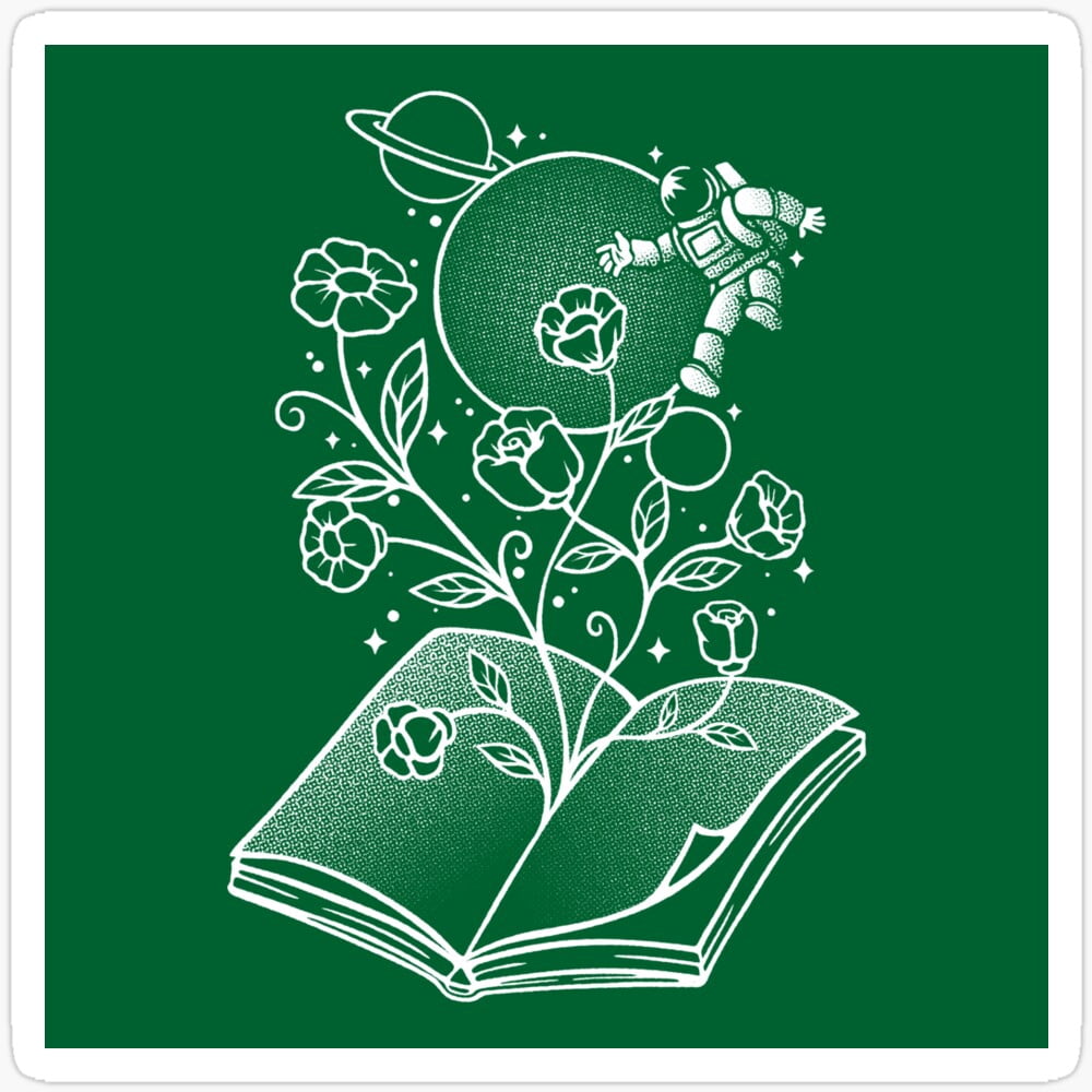 Book Garden Minimalist Green Sticker Phone Decal Water Bottle Stickers ...