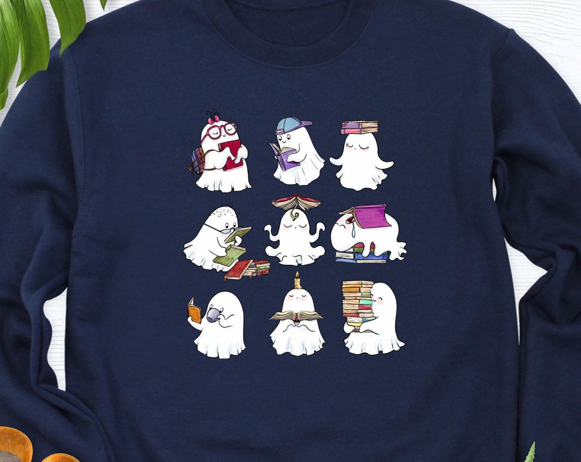 Book Ghost Sweatshirt, Ghosts Book Lover Gift, Cute Ghost Sweater ...