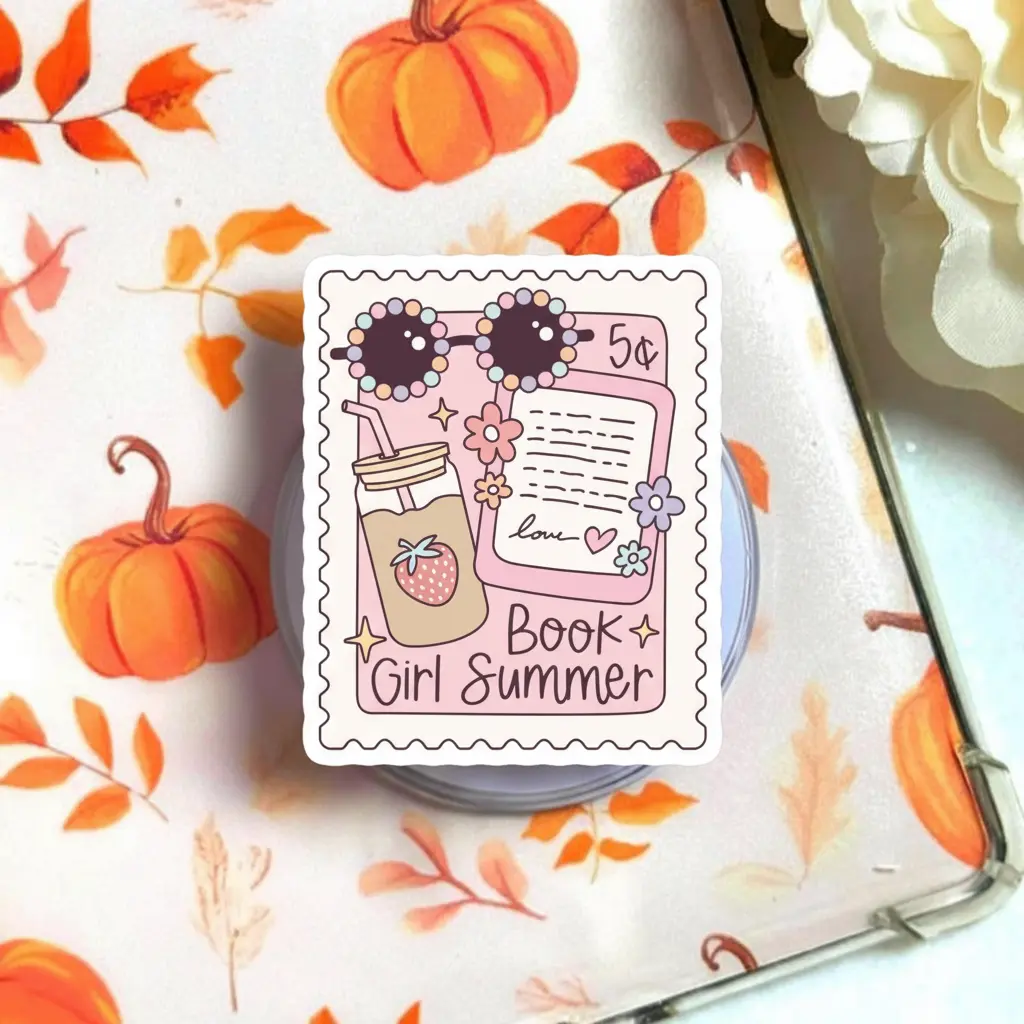 Book Girl Summer Phone Grip, Trendy Bookish Stamp Griptok, Aesthetic ...