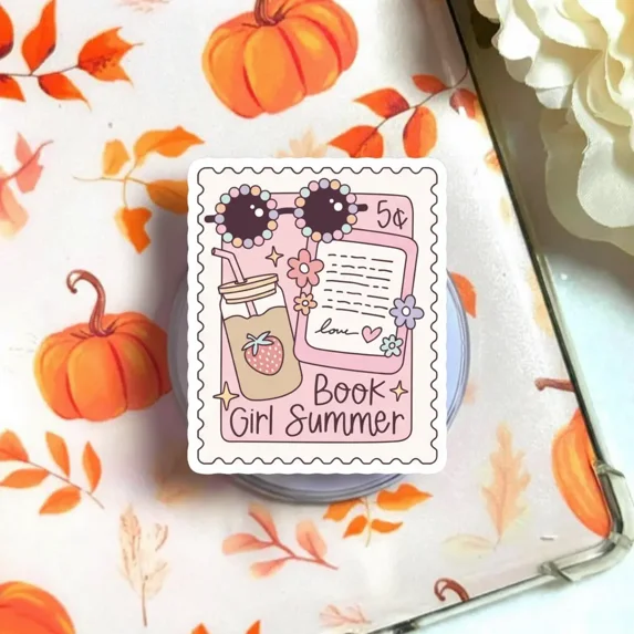 Book Girl Summer Phone Grip, Trendy Bookish Stamp Griptok, Aesthetic ...