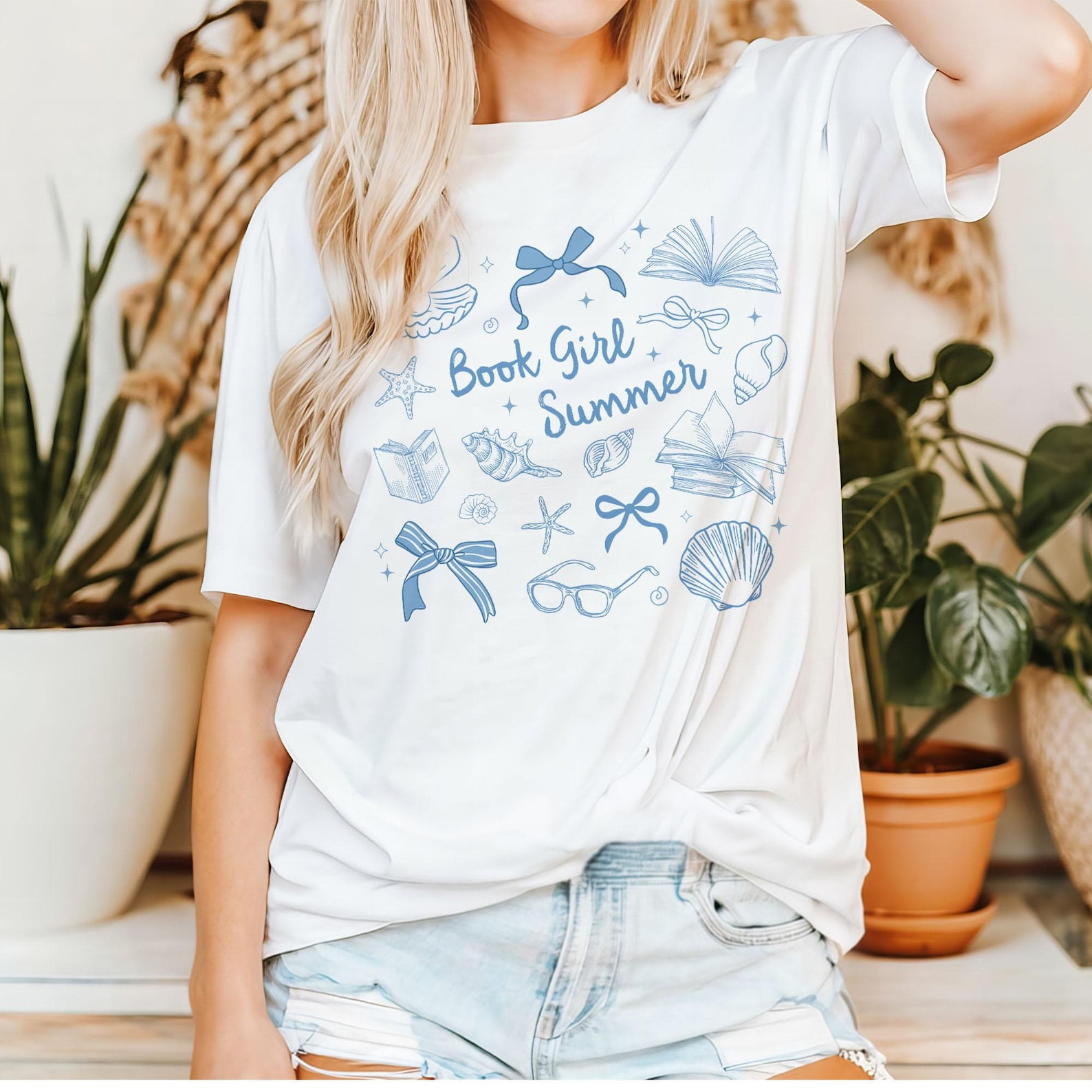 Book Girl Summer Shirt, Bookish Summer Shirt, Coquette Beach Seashell ...