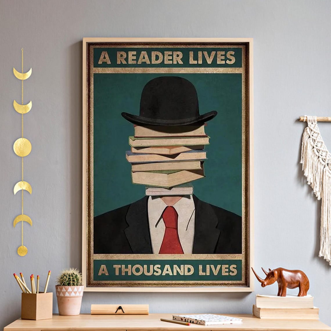 Book Head Man Wall Art, A Reader Lives A Thousand Lives Print, Bohemian ...