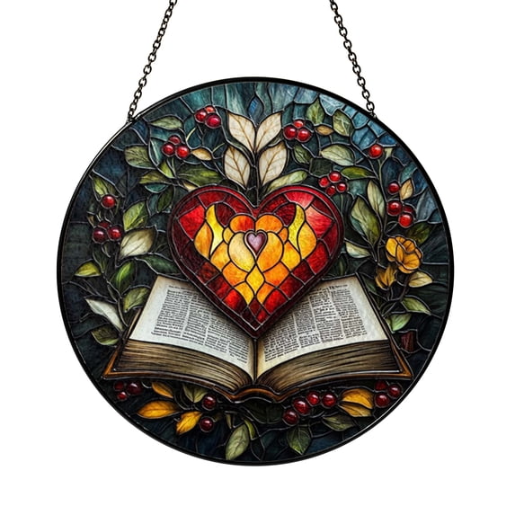 Book Heart Acrylic Faux Stained Glass Suncatcher Window Decor Warm ...