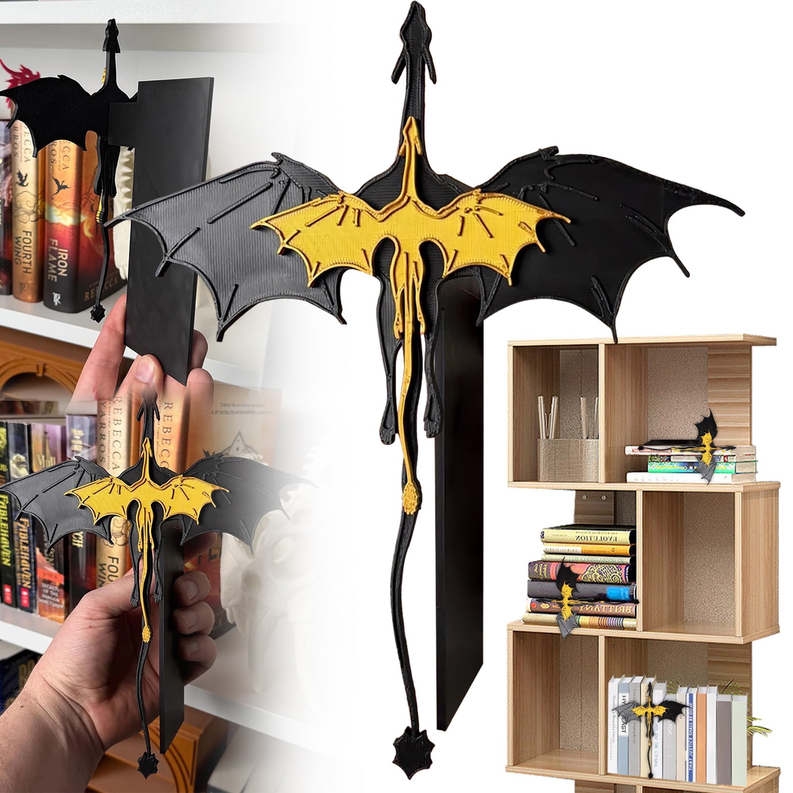 Book Insert - Fourth Wing Dragons, Fourth Wing Double Dragon Book Insert, Handmade Black and ...