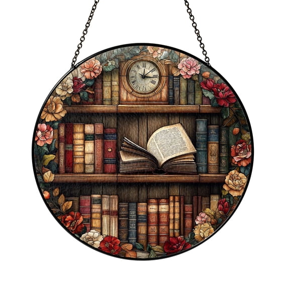 Book Library Themed Stained Glass Suncatcher Window Hanging, Reading ...