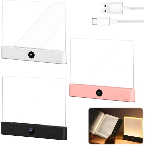 Book Light,Book Clip Reading Light,Rechargeable Clear LED Flat Book ...