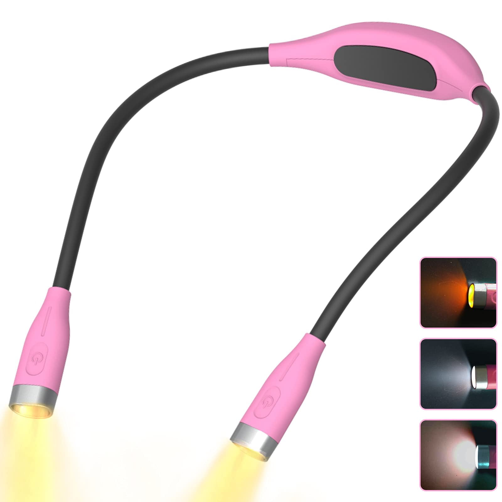 Finopo Neck Book Light, Rechargeable LED Reading Lamp, Flexible Arms ...