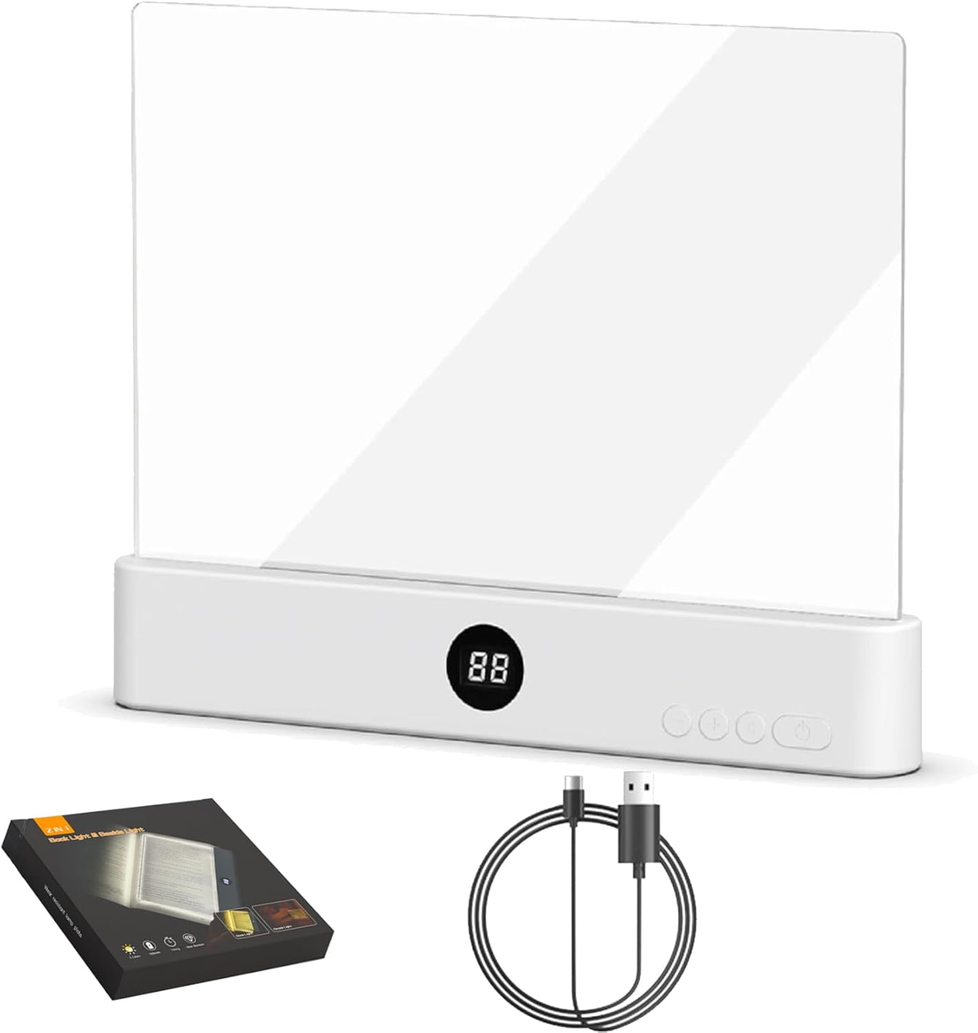 Book Light, Rechargeable Clear LED Flat Reading Light with 3 Colors ...