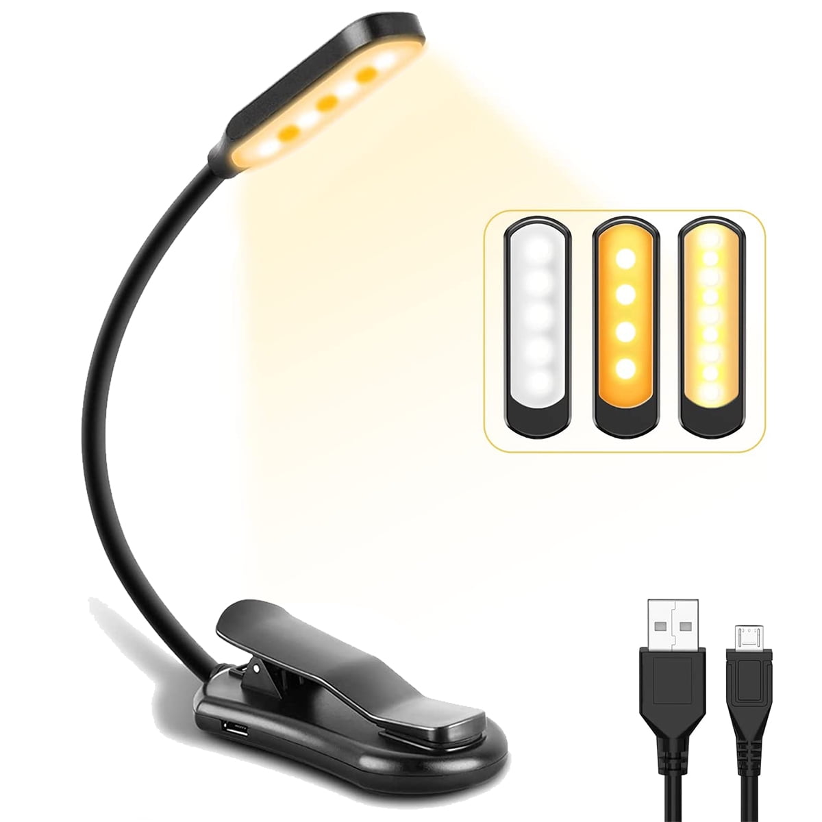 Book Light, Rechargeable Reading Light with 3 Colors, Book Light for ...