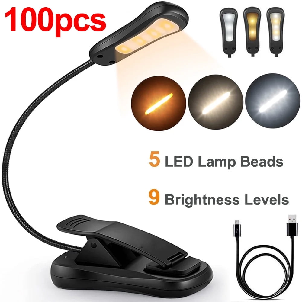 Book Light, Rechargeable Reading Light 5 LED Easy Clip on Reading Lamp ...