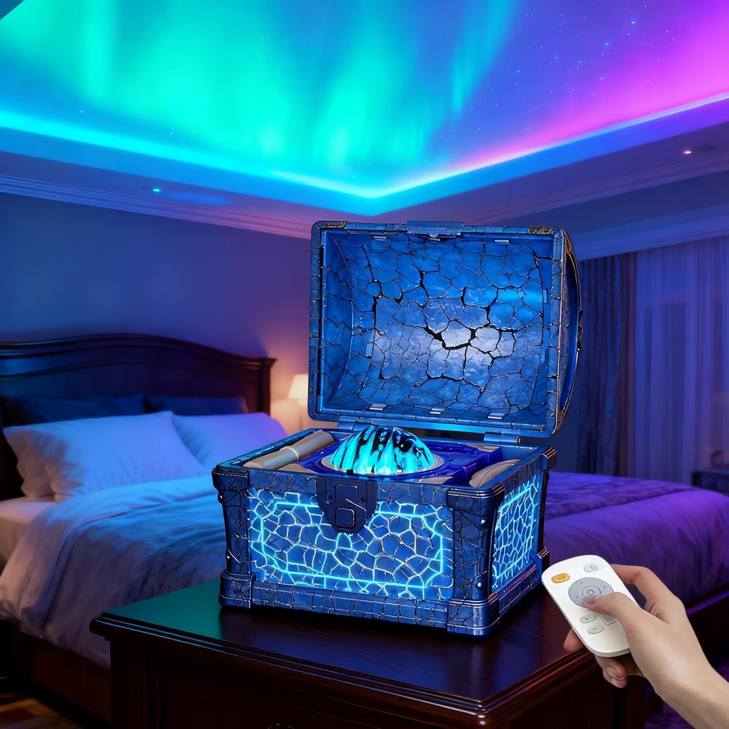 Book Light Treasure Box, Treasure Lamp, 7 Color Aurora Light Projector ...