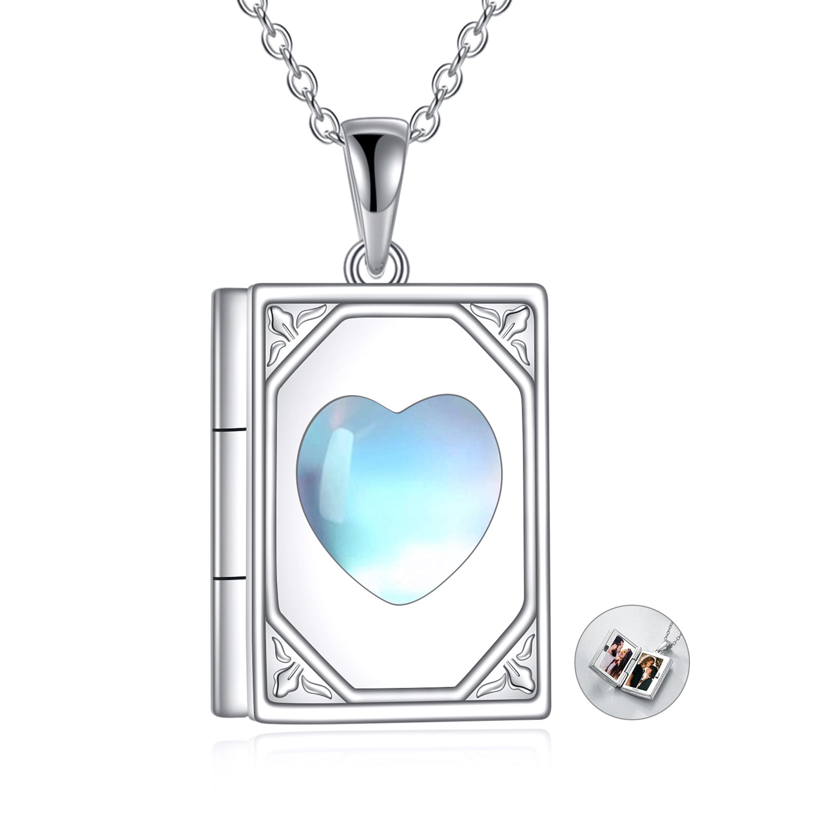 Book Locket Necklace Sterling Silver Book Pendant Memory Photo Locket ...