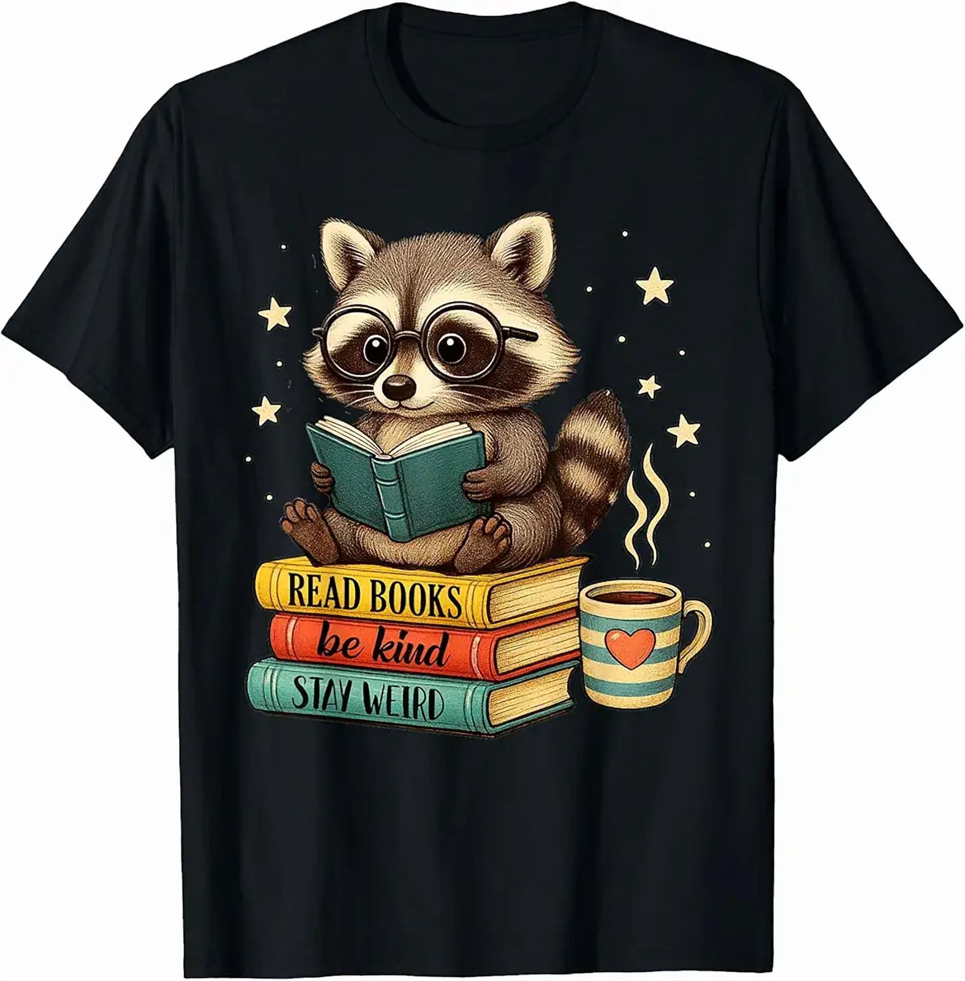 Book Lover Animal Reading Book Stack for Unisex Graphic Short Sleeve ...