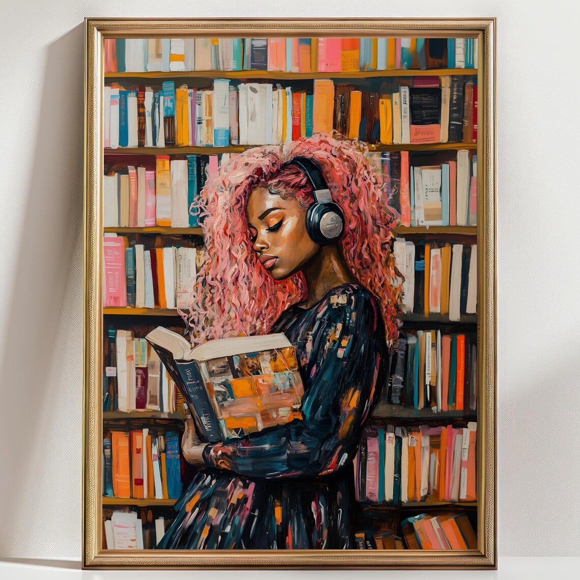 Book Lover Art Black Woman Reading Modern Library Wall Art Intellectual ...