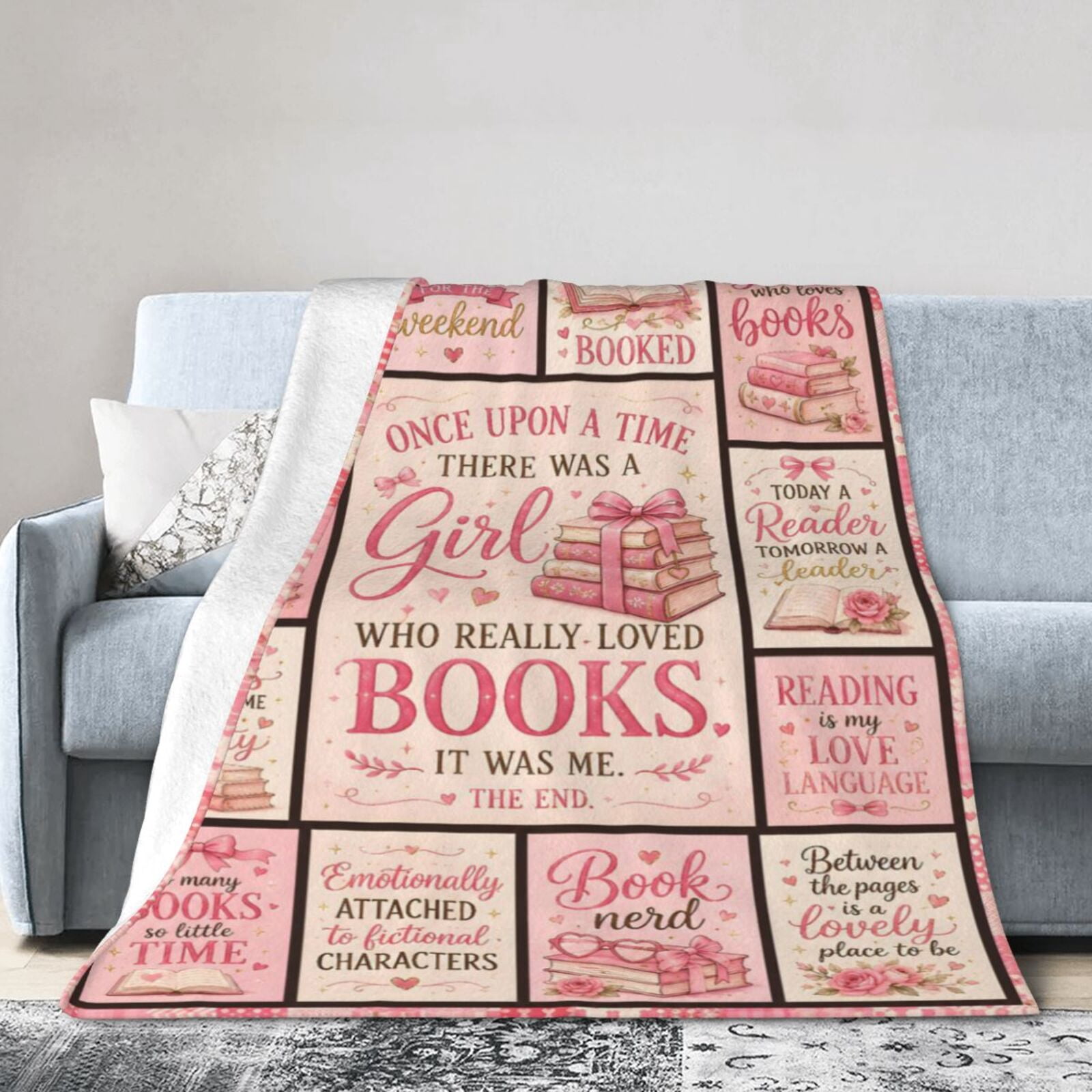 Book Lover Blanket Gift Throw Blanket Pink Reading Floral Gift for ...
