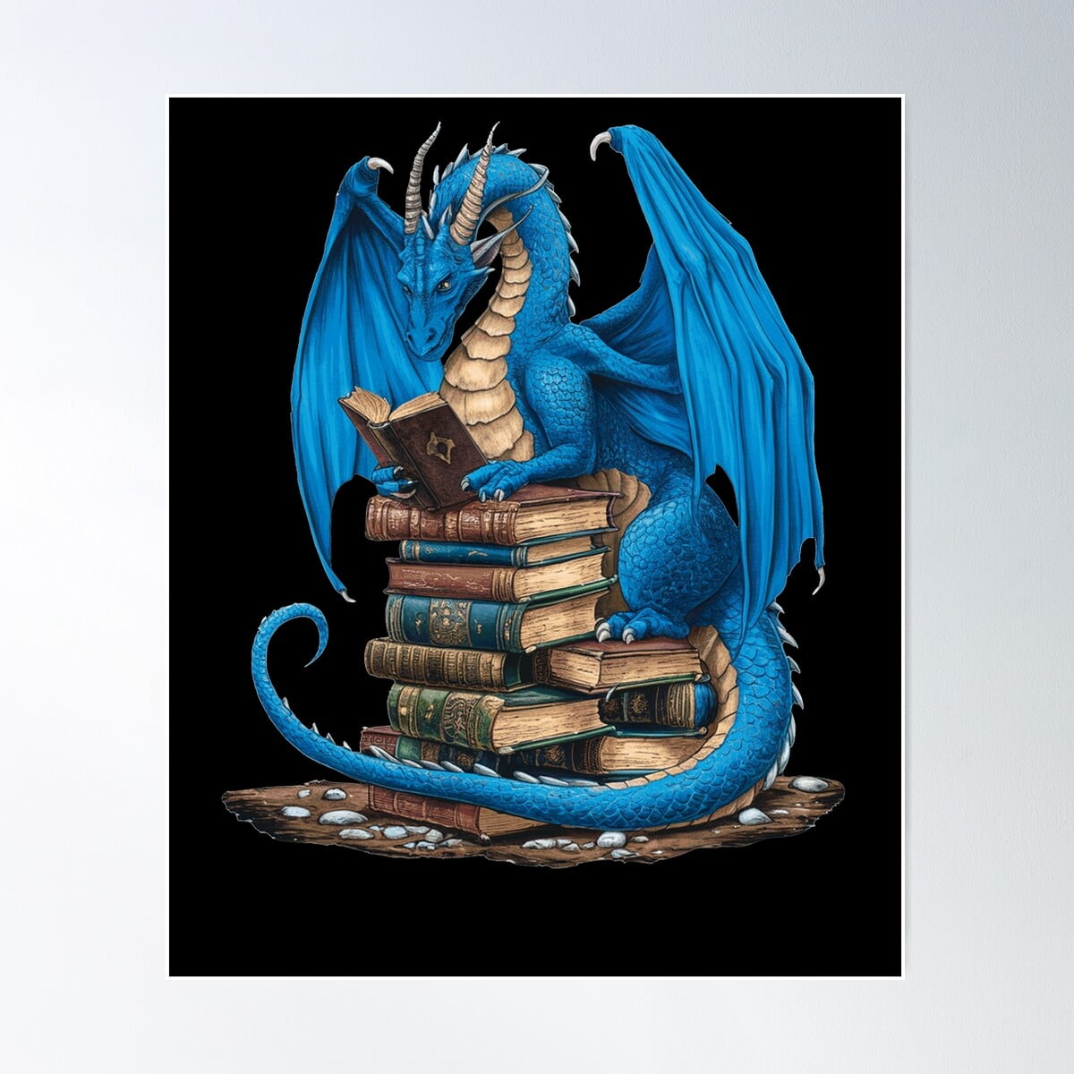 Book Lover Bookworm Reading Books Dragon Poster Wall Art, Modern Wall ...