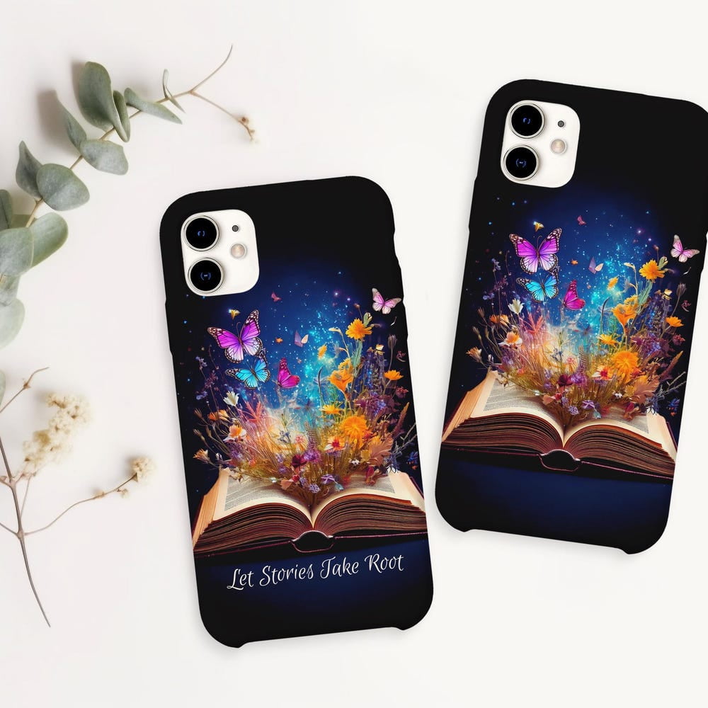 Book Lover Butterfly Garden Fantasy Phone Case with iPhone 17 to 11 Pro ...