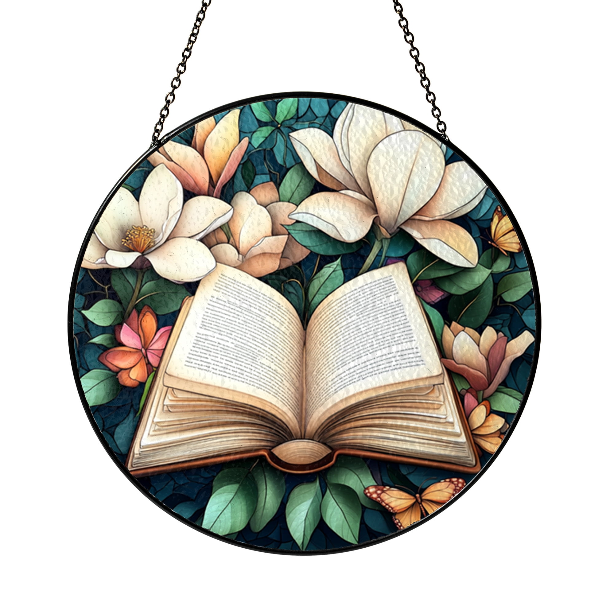 Book Lover Butterfly Sun Catcher Glass Window Hanging Reading Inspired ...