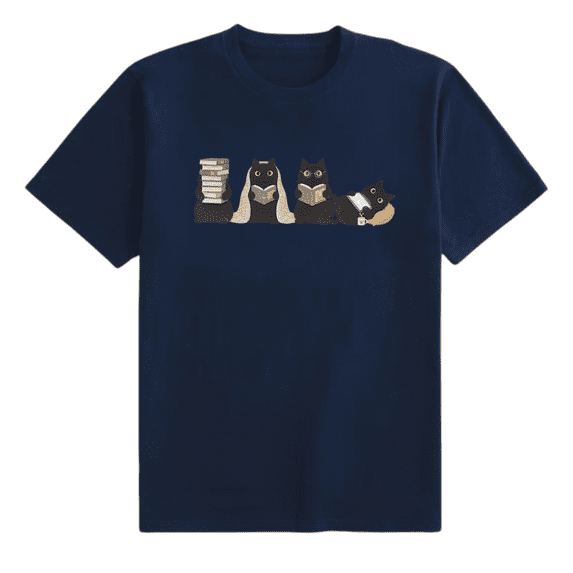 Book Lover Cat Graphic T-Shirt for Women, Cute Reading Cat Shirt ...