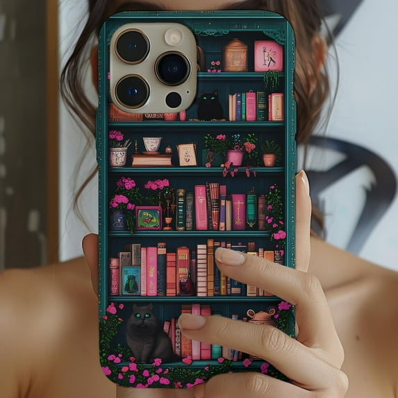 Book Lover Cats On Bookshelf Reading Art Case 17 16 15 14 13 12 11 Pro ...