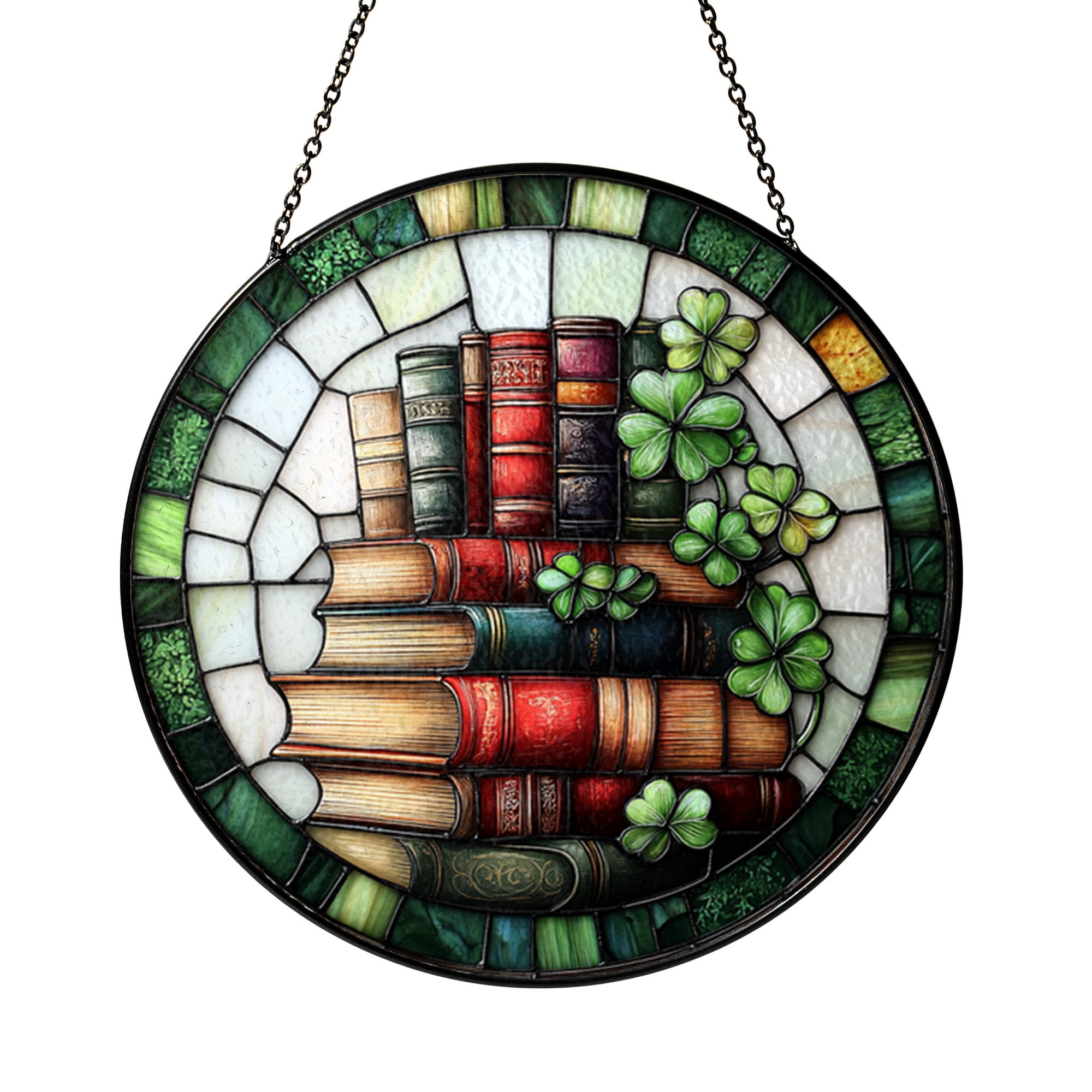 Book Lover Clover Stained Glass Style Suncatcher Window Hanging Decor ...