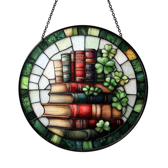 Book Lover Clover Stained Glass Style Suncatcher Window Hanging Decor ...