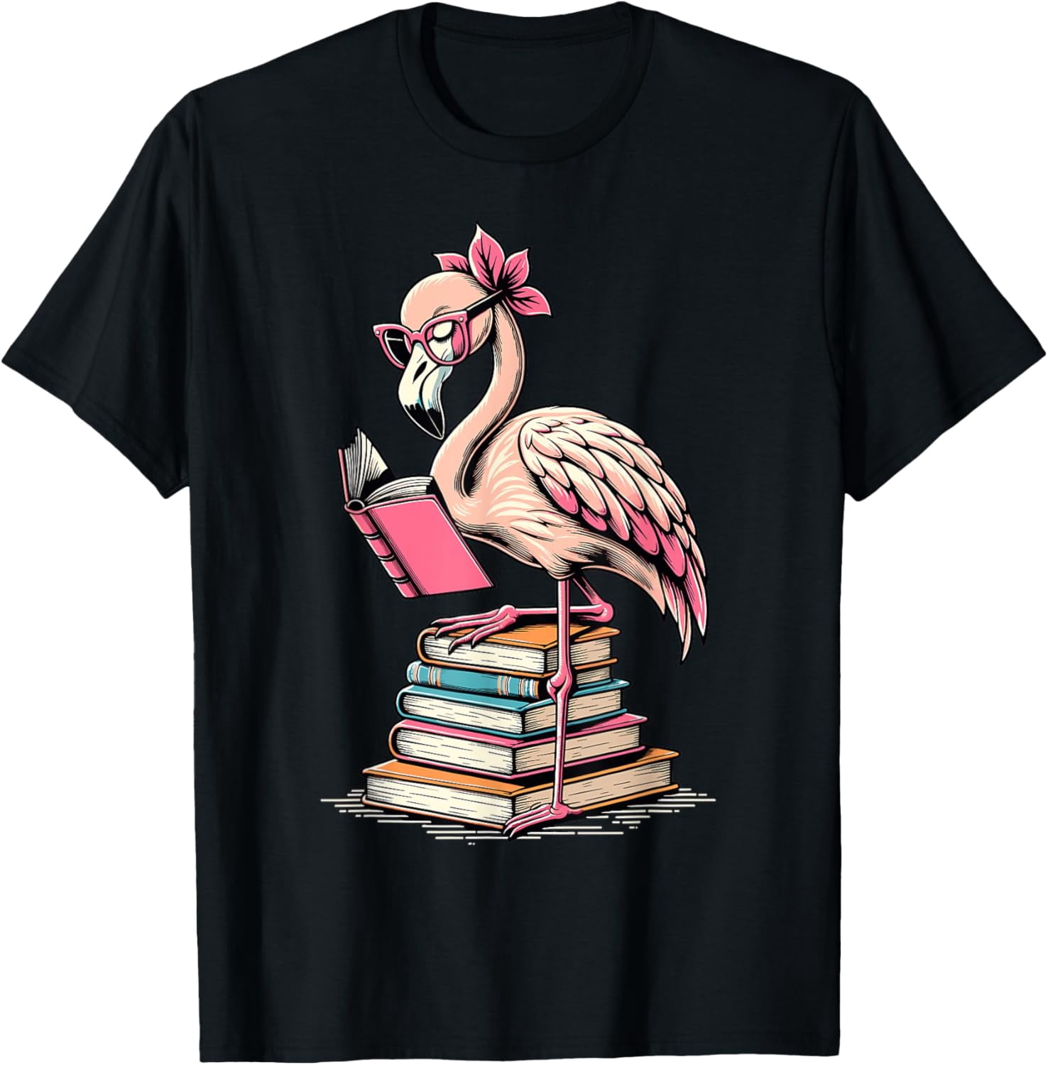 Book Lover Cute Flamingo Reading Teacher Librarian Women T-Shirt ...