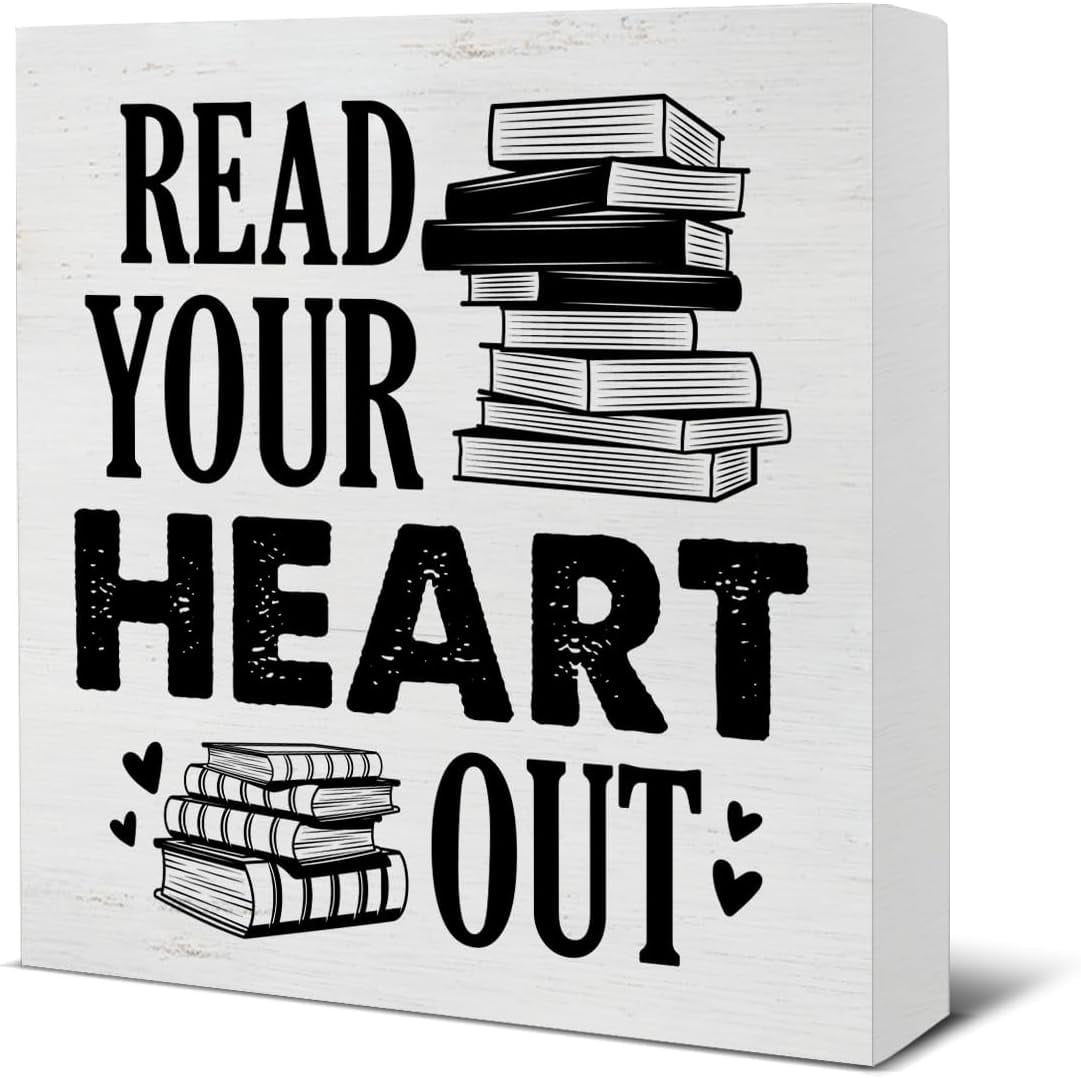 Book Lover Decor Rustic Read Your Heart Out Wooden Sign Decorations ...