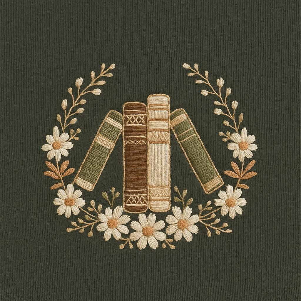 Book Lover Embroidery Design, Floral Book Stack Embroidery File, Cozy ...