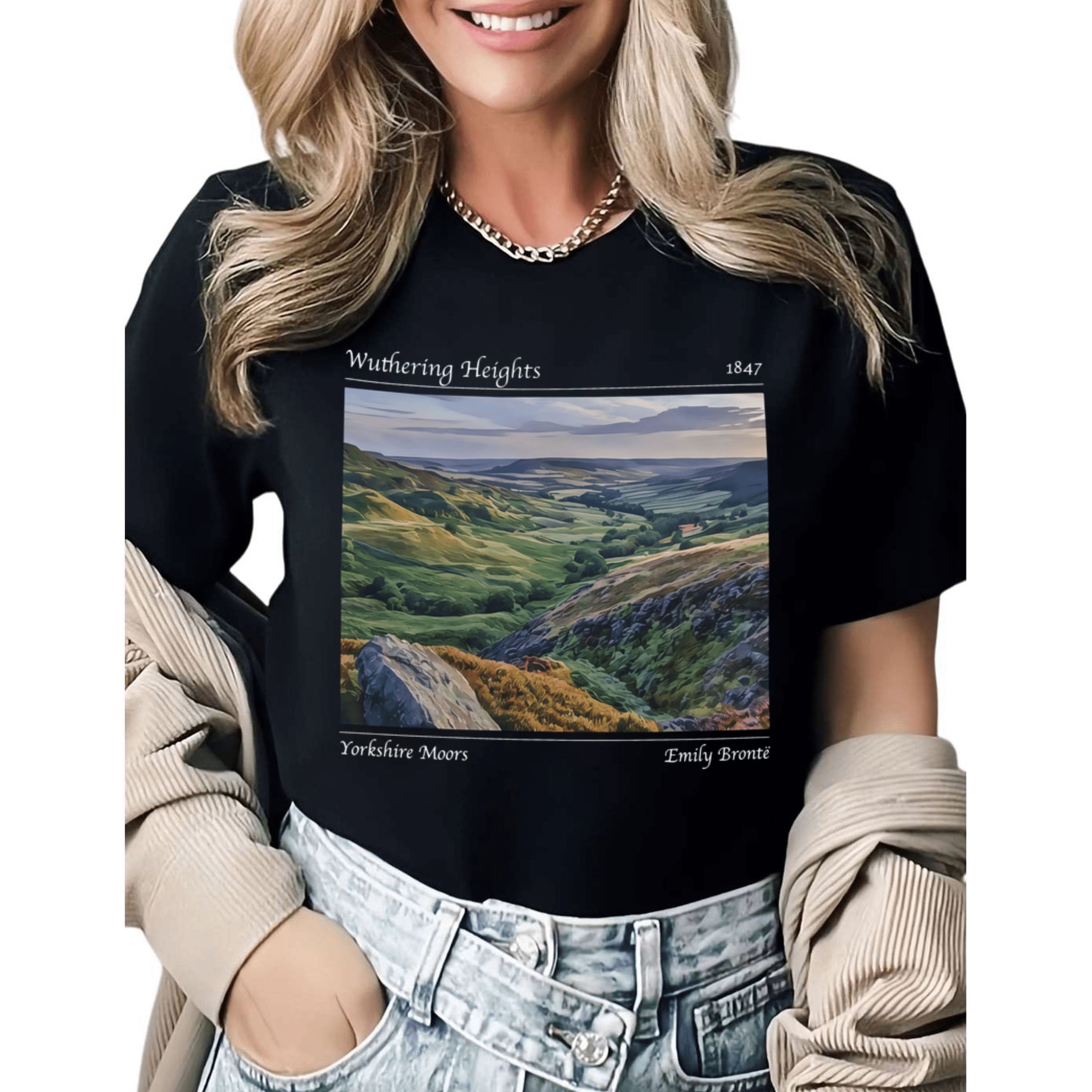 Book Lover Emily Brontë Yorkshire Moors Graphic Tees Womans T-shirt ...