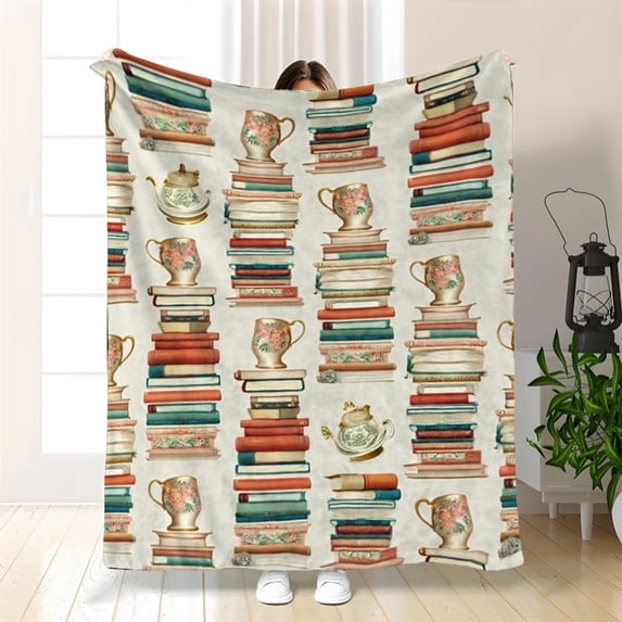 Book Lover Flannel Throw Blanket - Floral & Literary Print, All-Season ...