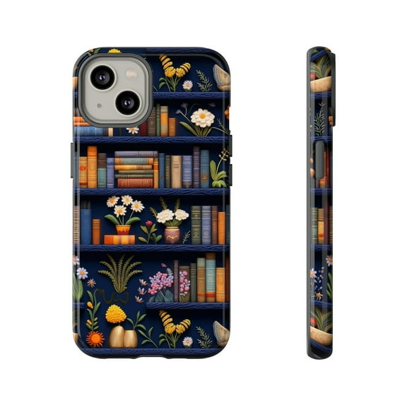Book Lover Floral Embroidery Bookshelf Design Phone Case 17 through 11 ...