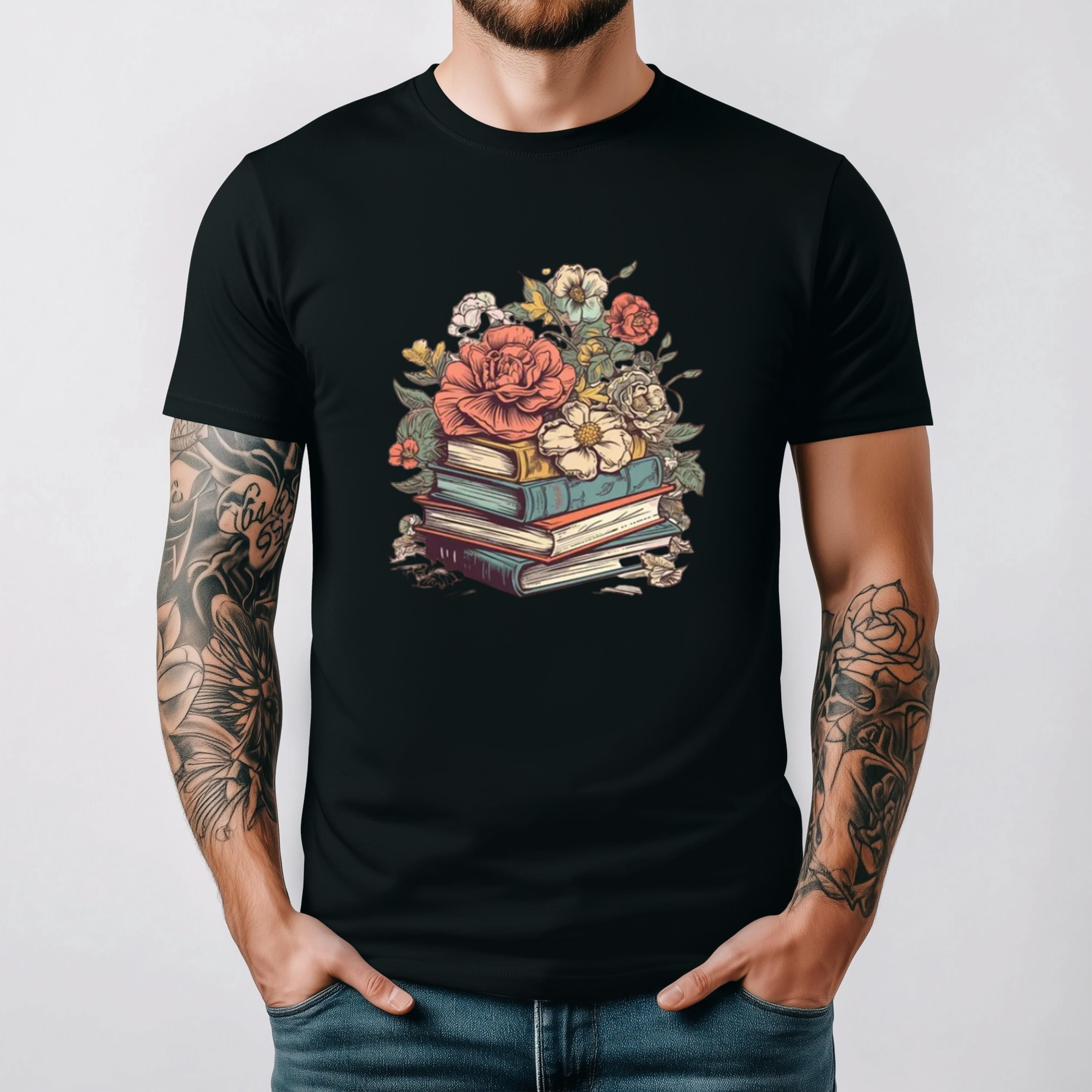Book Lover Flower Books Gift for Readers Reading Graphic Unisex T-Shirt ...