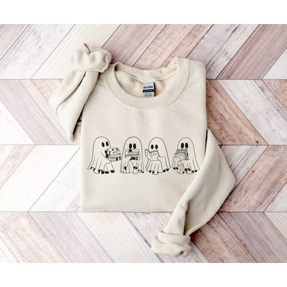 Book Lover Ghost , Oversized Sweater, Spooky , Ghost Crewneck, For Book ...