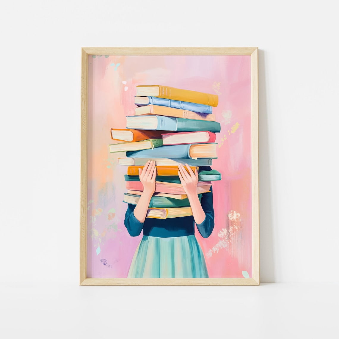 Book Lover Girl Holding Books Poster Unframed Paper Print - Walmart.com
