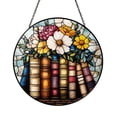 Book Lover Glass Suncatcher with Flower Design, Window Hanging Literary ...
