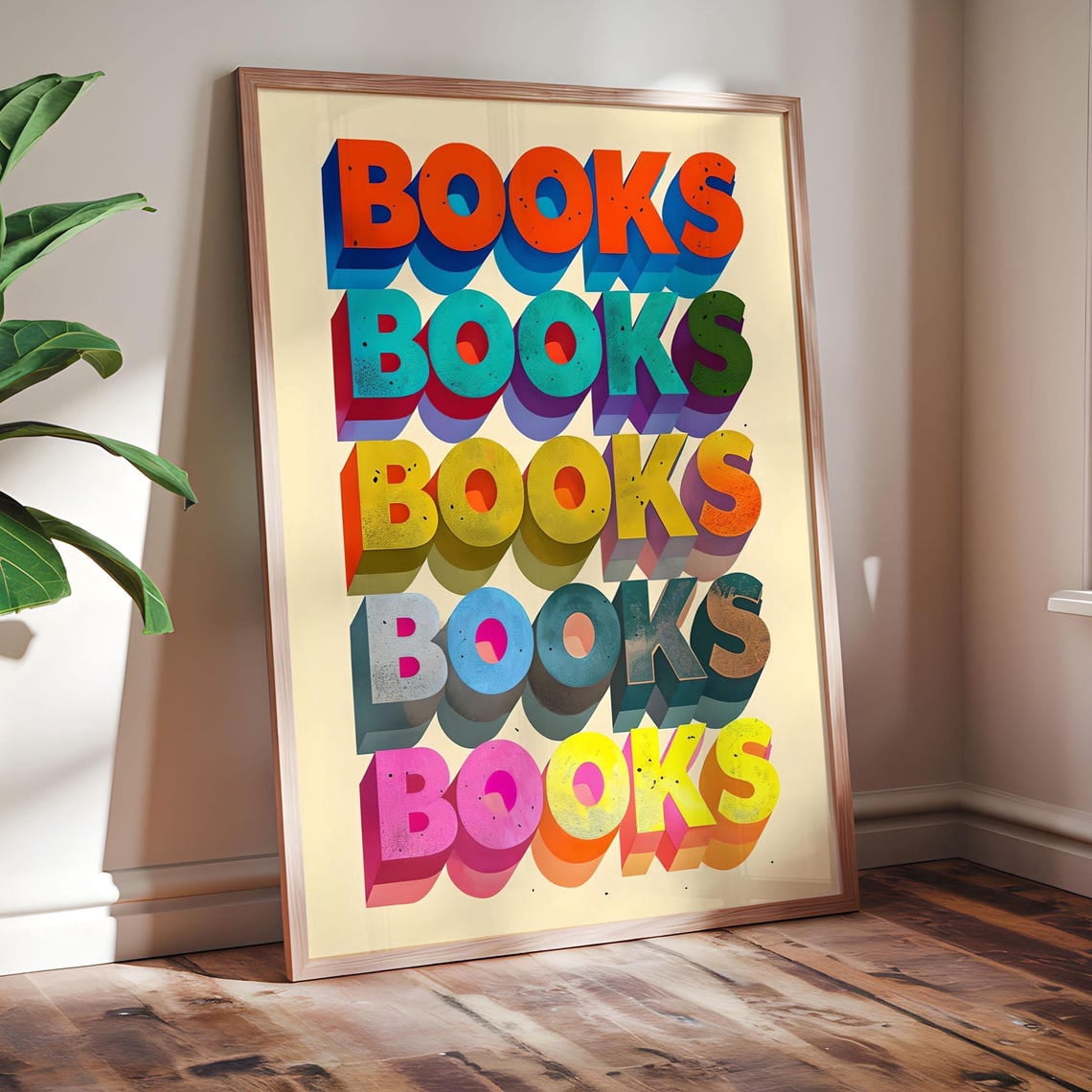 Book Lover Illustration Bookish Wall Art with Oak or Ash Frame ...