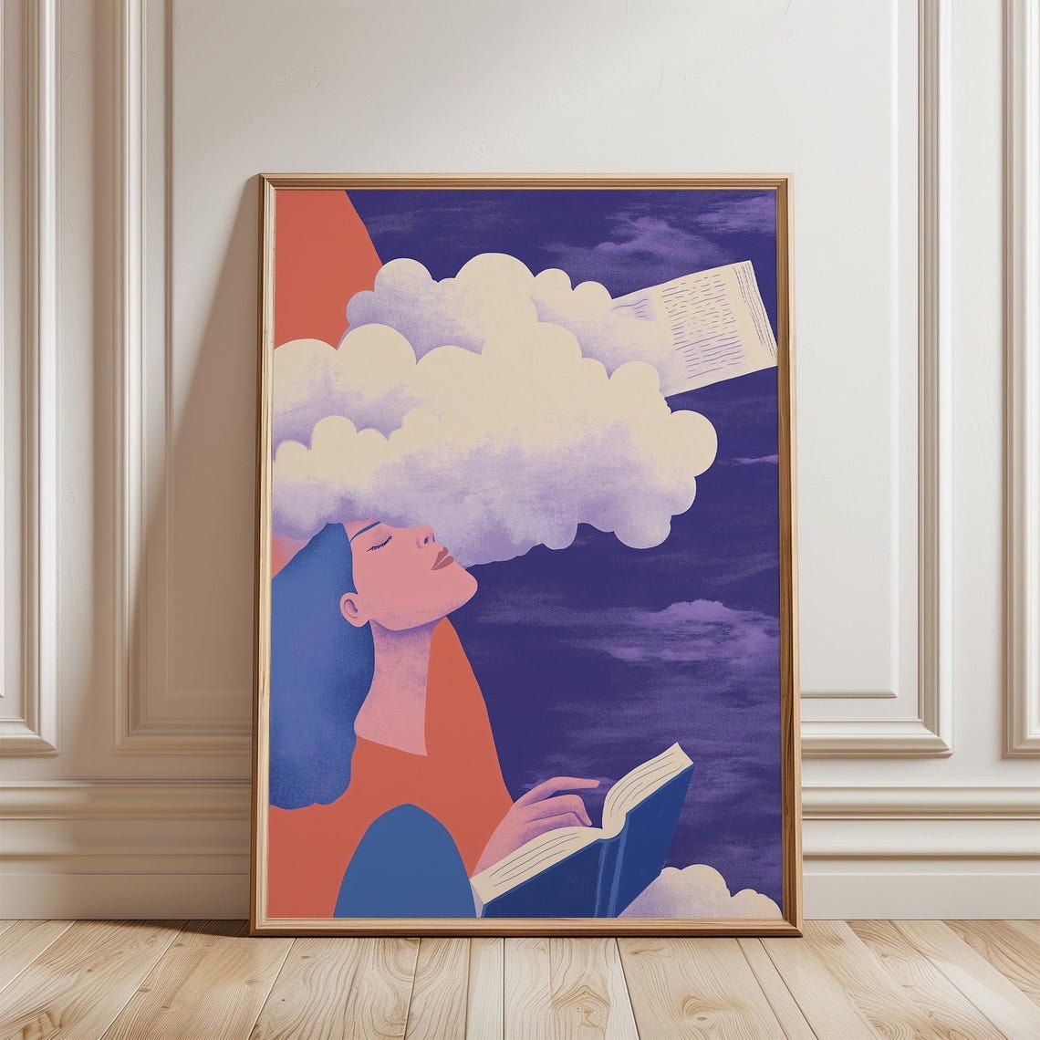 Book Lover Poster, Abstract Woman Reading A Book Art Cloud Print, Books ...