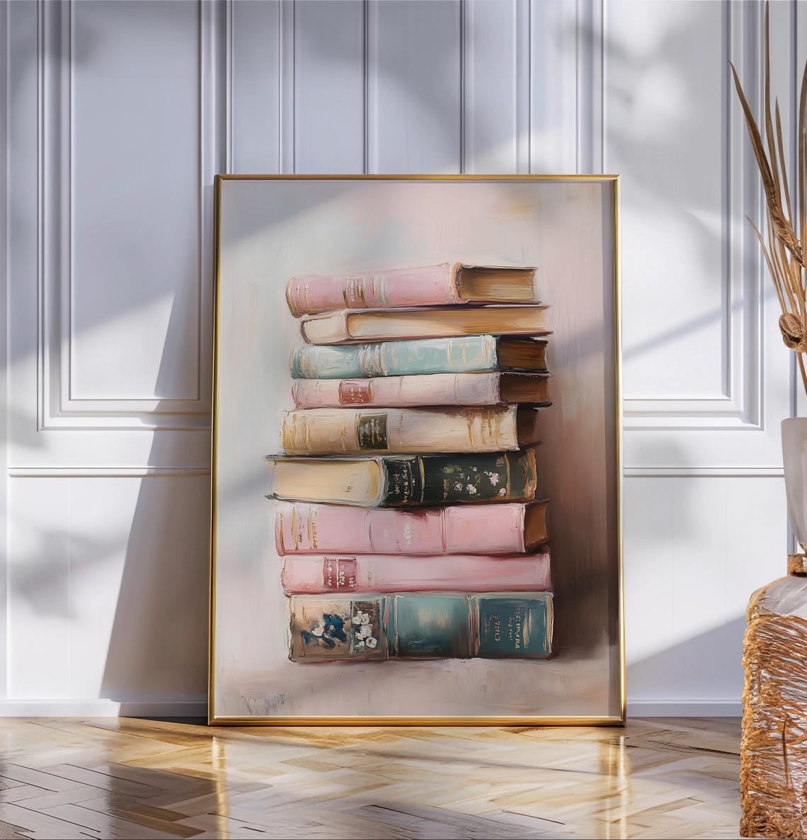 Book Lover Print, Stack Of Books Painting, Bookworm Art, Trendy Wall ...