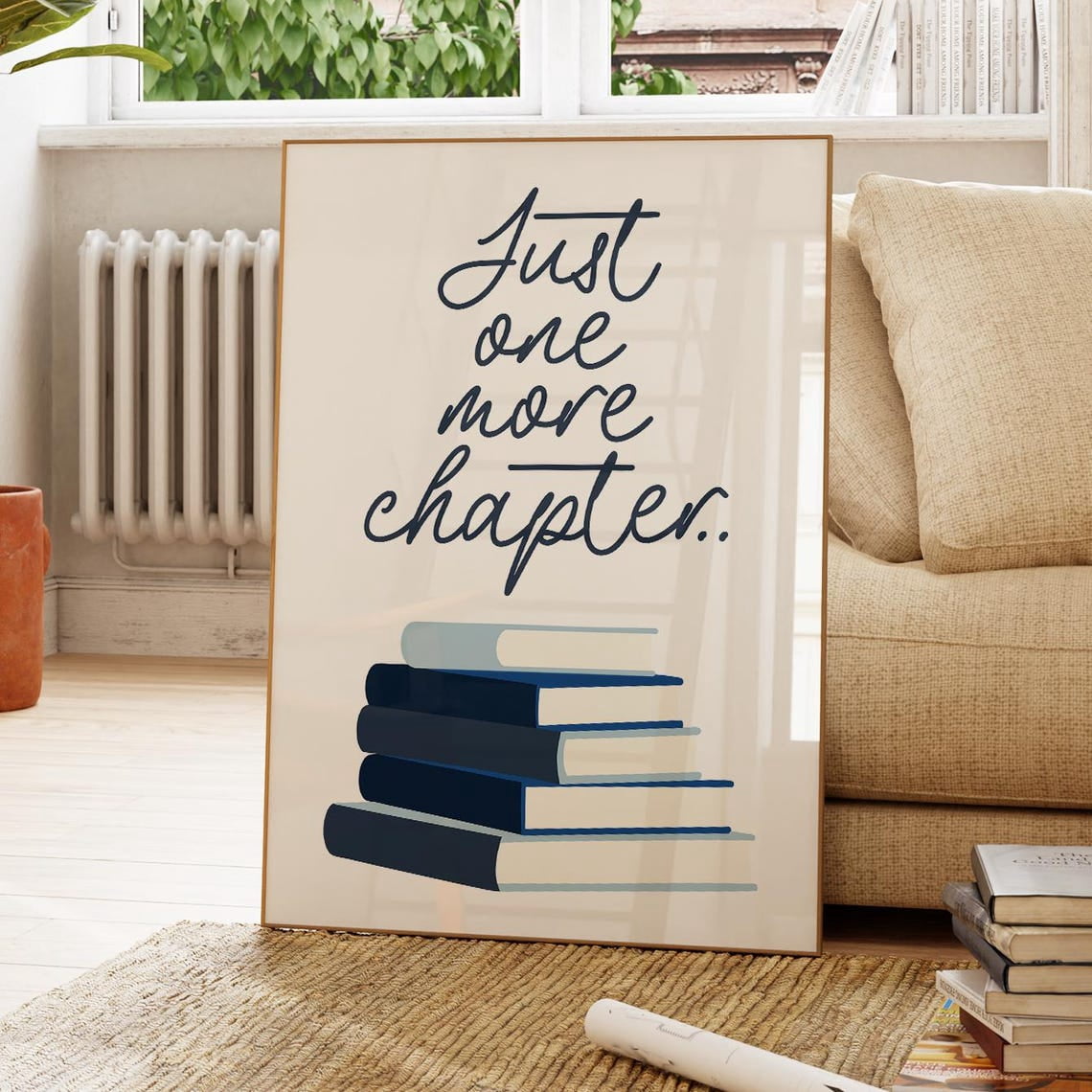 Book Lover Print, Stack Of Books Poster, Cute Typography Wall Art, Blue ...
