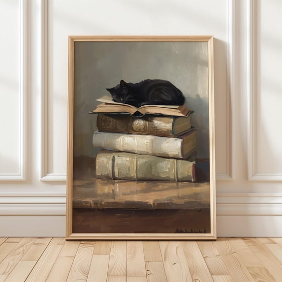 Book Lover Print Stack Of Books Painting Book Lover Gift Bookworm Print ...