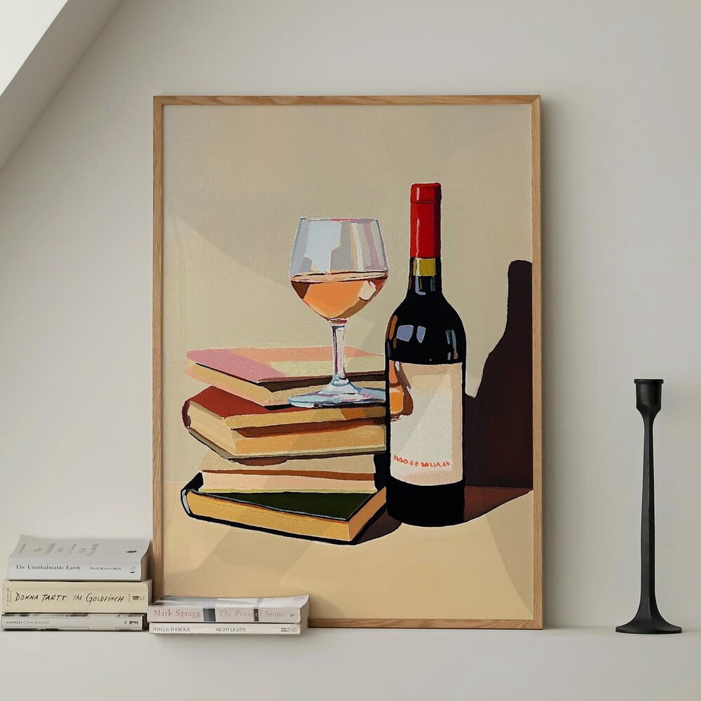 Book Lover Print: Wine Books Red Trendy Wall Art Home Decor Office Wall ...