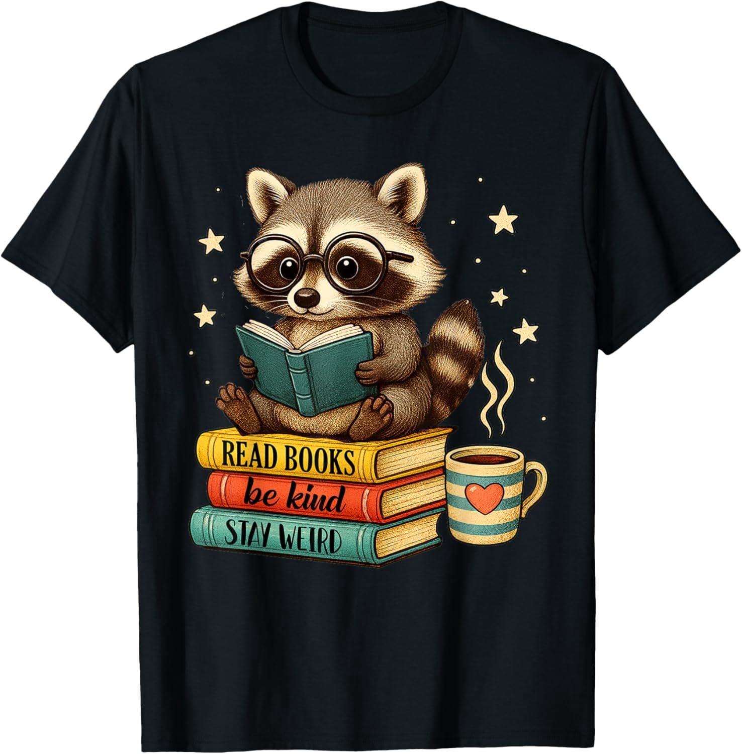 Book Lover Racoon Reading Bookish Library Read Books Be Kind T-Shirt ...