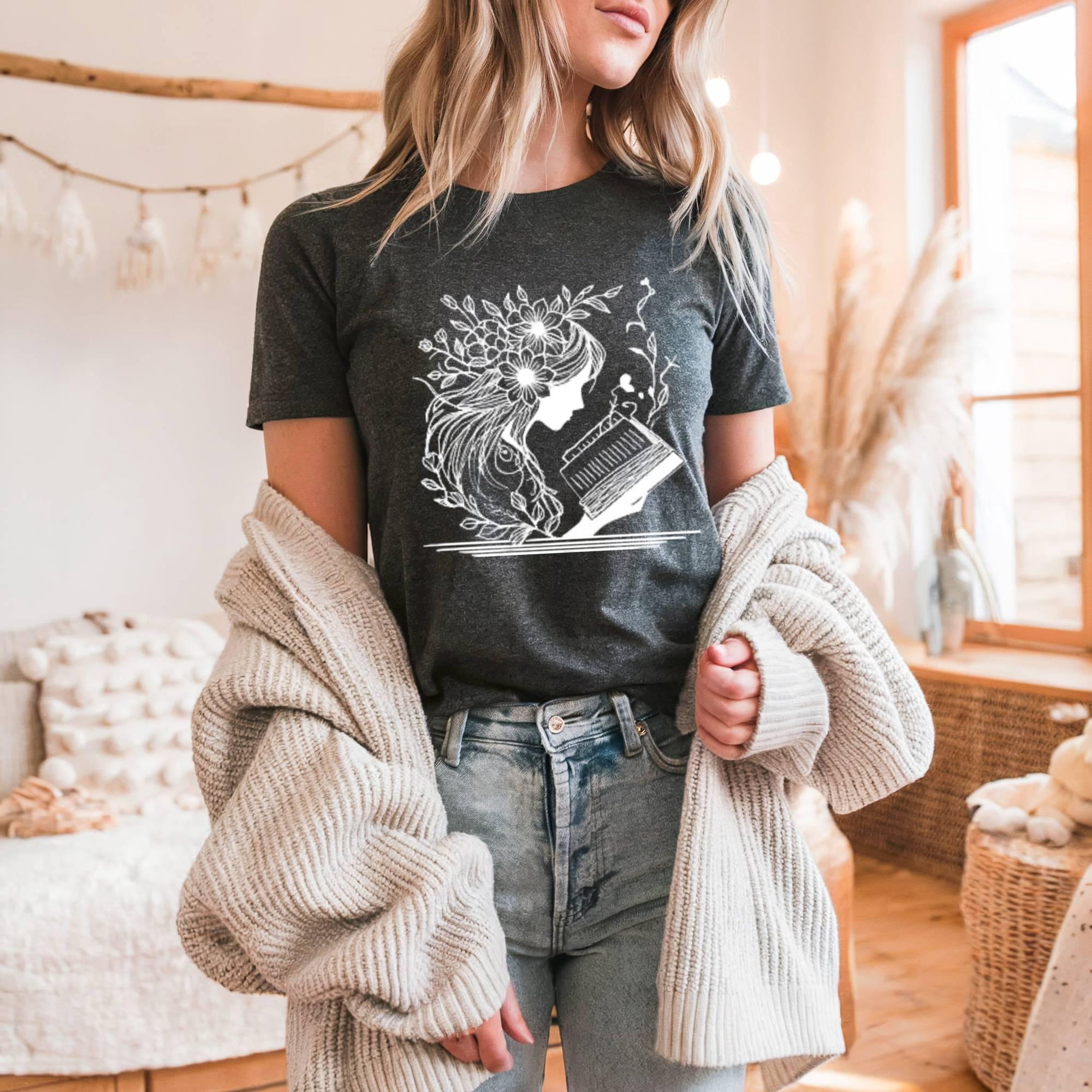Book Lover Shirt Floral Reading Graphic Tee Literary T Shirt - Walmart.com