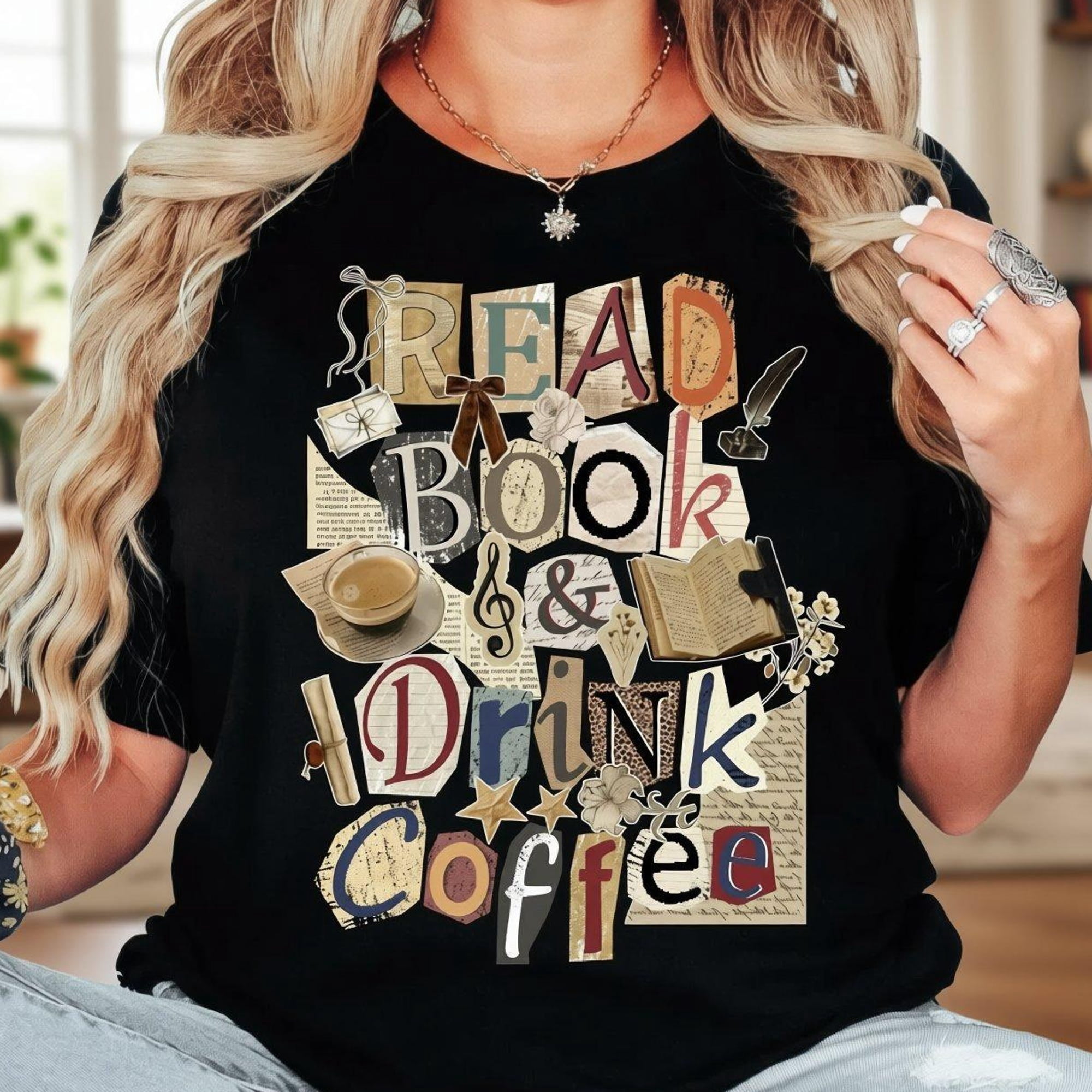 Book Lover Shirt Read Books Drink Coffee Graphic Tee Cozy Reading ...