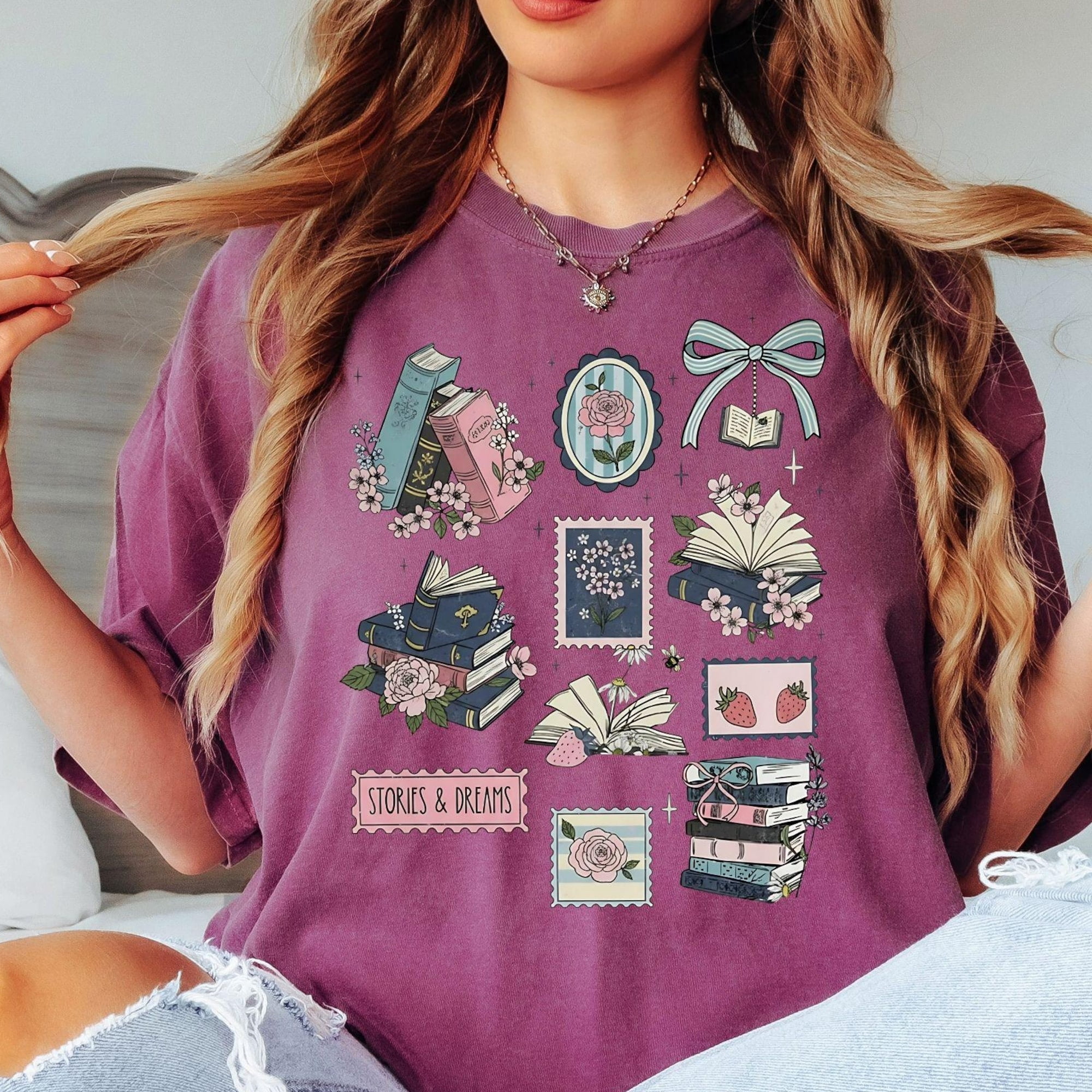Book Lover Shirt Stories And Dreams Graphic Tee Cozy Reading Aesthetic ...