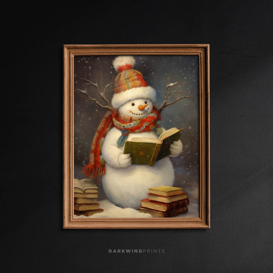 Book Lover Snowman In Winter, Winter Wall Art, Book Art, Winter Library ...