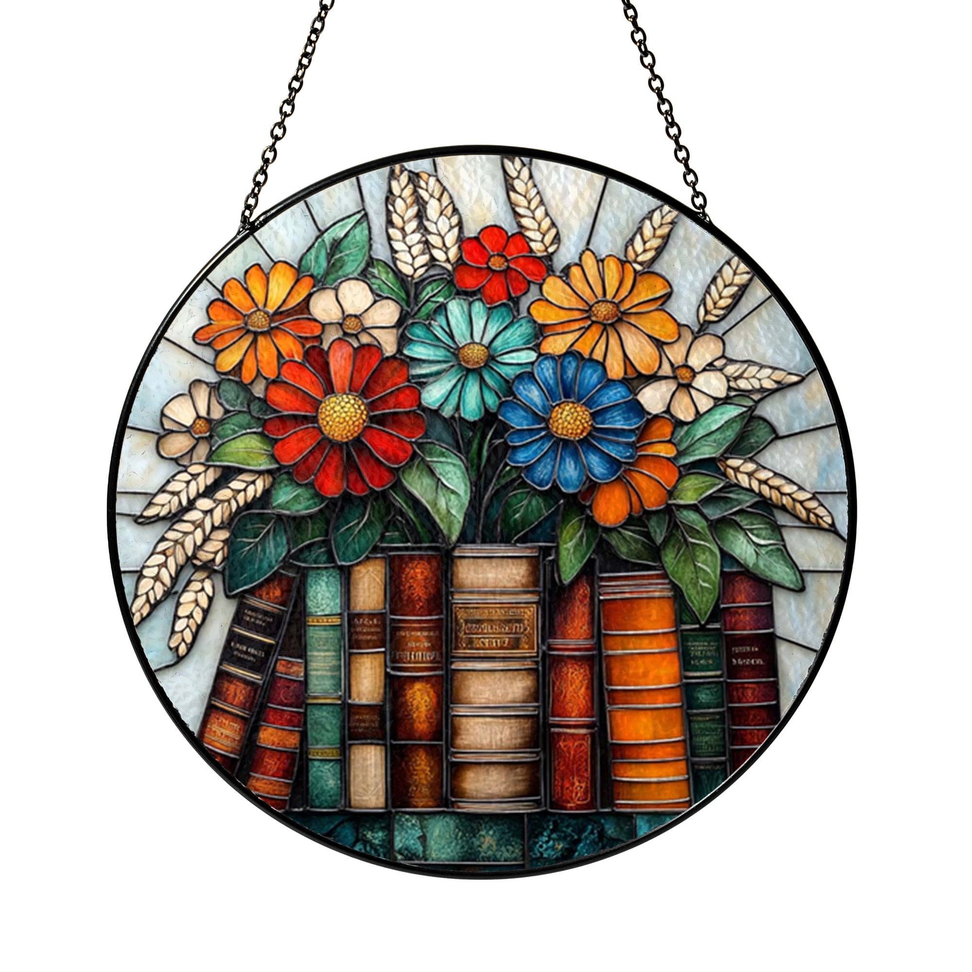 Book Lover Stained Glass Suncatcher Window Hanging, Books and Flowers ...