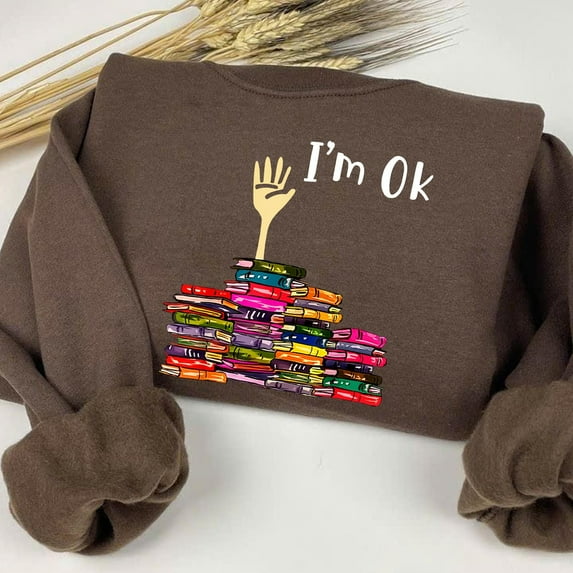 Book Lover T-Shirt: I'm Ok Hand & Book Stack Design TSHIRT All Size S ...