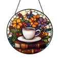 Book Lover Tea Cup Window Sun Catcher, Bright Stained Glass Style ...
